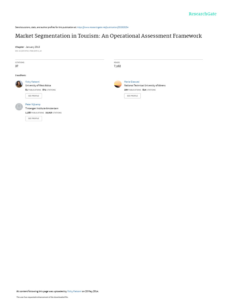 Market Segmentation in Tourism: An Operational Assessment Framework ...