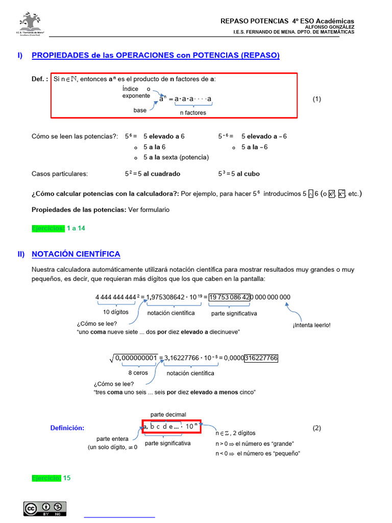 Repaso Potencias | PDF | Exponenciación | Matemática Elemental