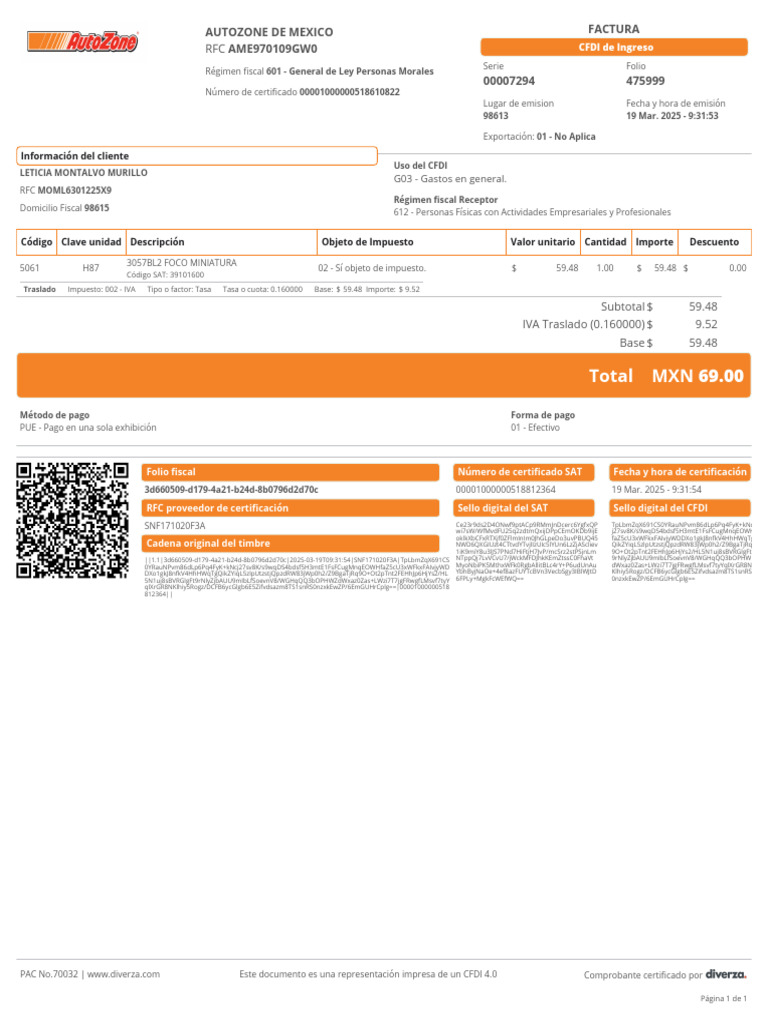 FACTURA Autozone | PDF | Economias