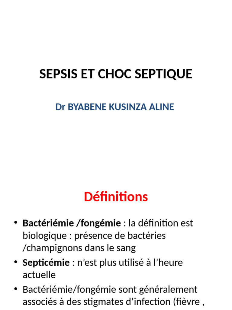 Sepsis et Choc Septique : Définitions et Prise en Charge | PDF | État ...