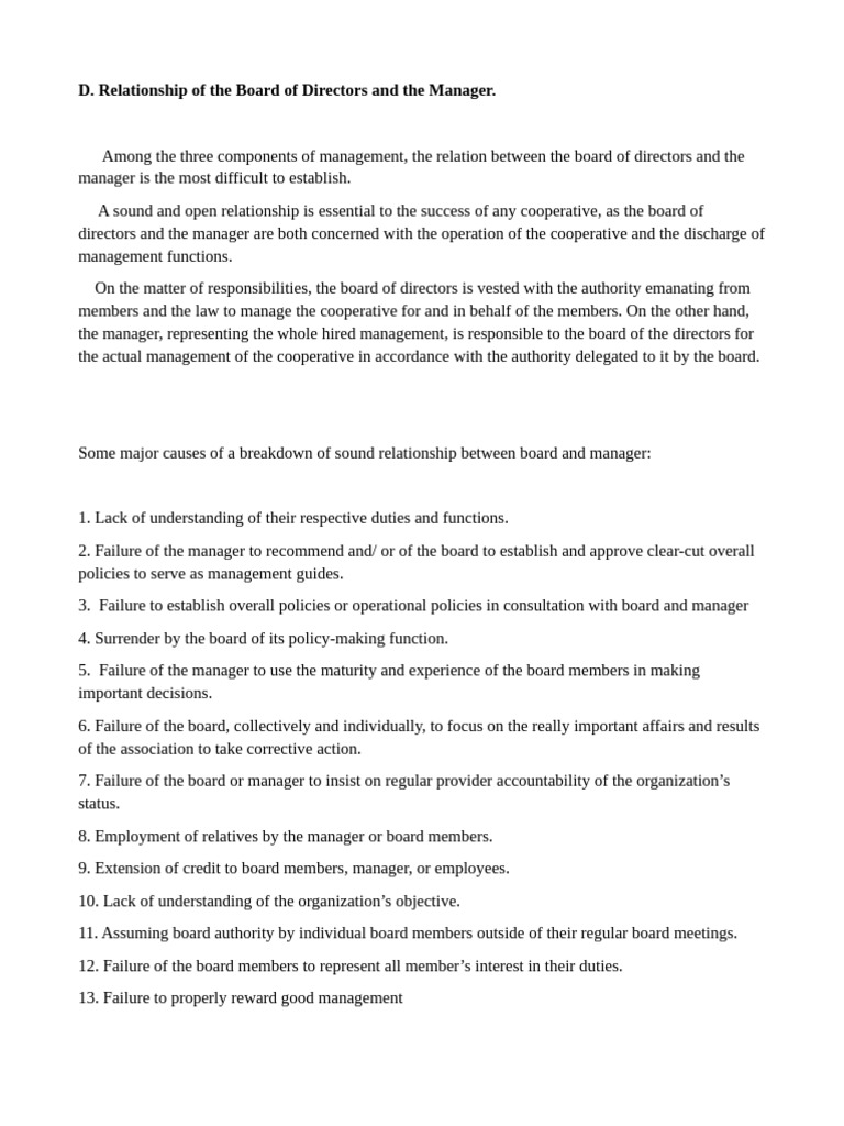 Relationship of The Board of Directors and The Manager. | PDF | Expense ...
