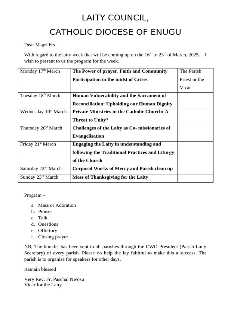 Laity Week Program 2025 | PDF
