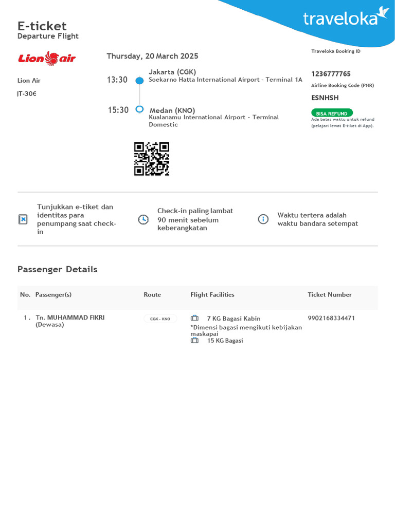 Flight 1 Muhammad Fikri Cgk-esnhsh-kno Flight Originating | PDF