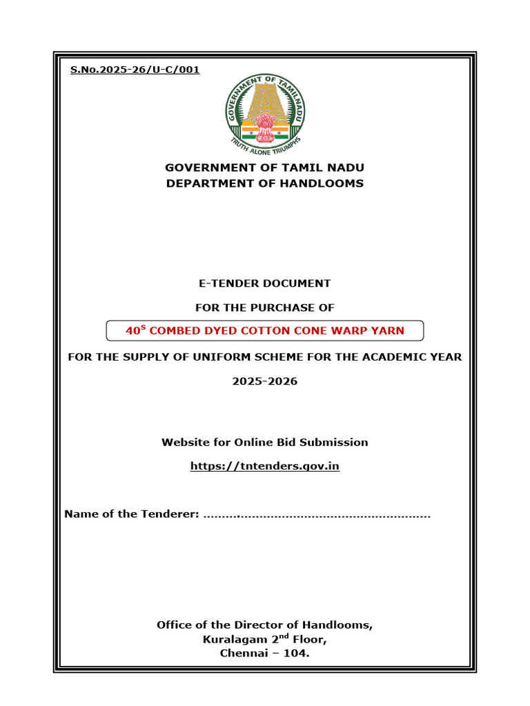 Sus Ay2025 26 Cotton Tenderschedule | PDF | Dyeing