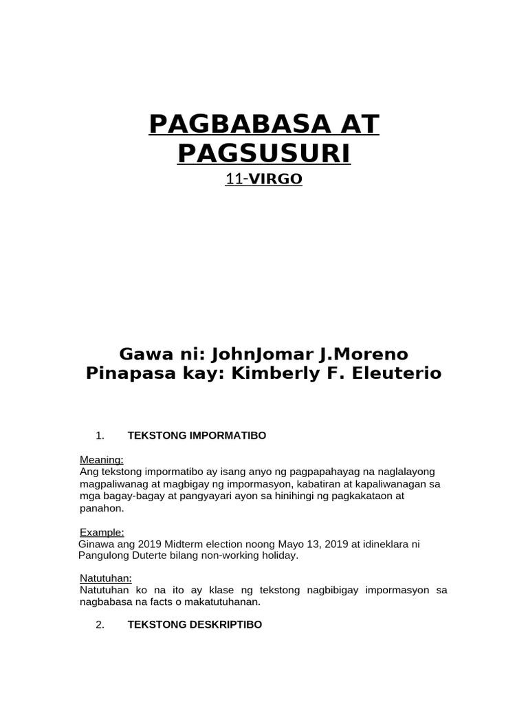 Pagbabasa at Pagsusuri | PDF