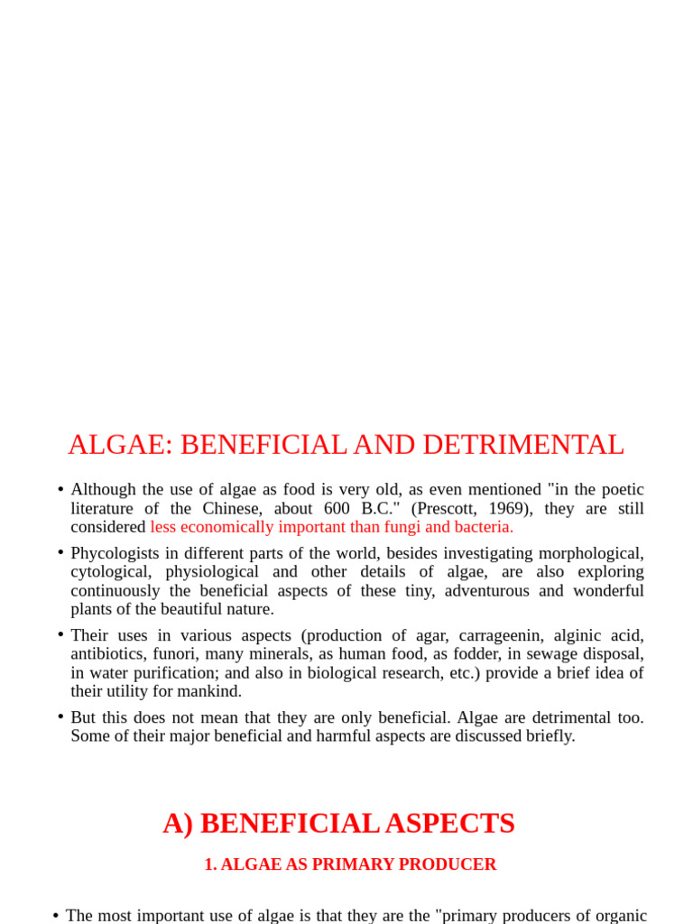 Economic Importance of Algae | PDF | Soil | Eutrophication