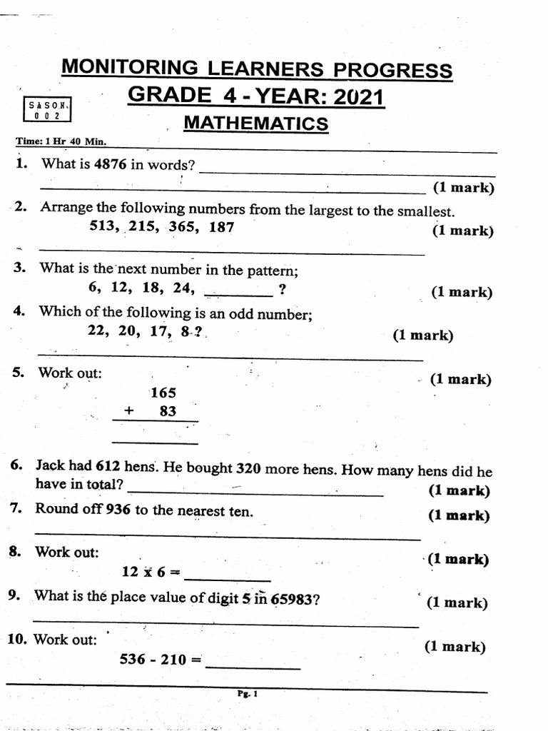 MATHEMATICS-2021-GRADE-4-TERM-1-SET-1-EXAMS-Teacher.co_.ke-SASON-002 | PDF