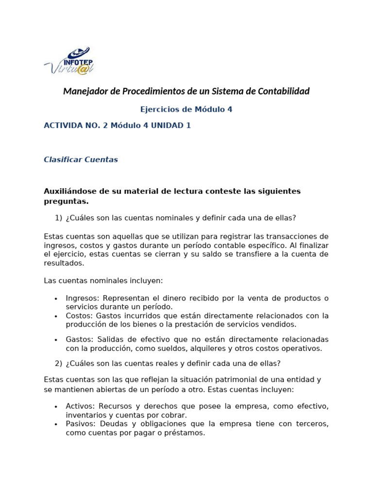 Actividad No. 2 Unidad 1 Modulo 1 | PDF | Contabilidad | Tarjeta de débito