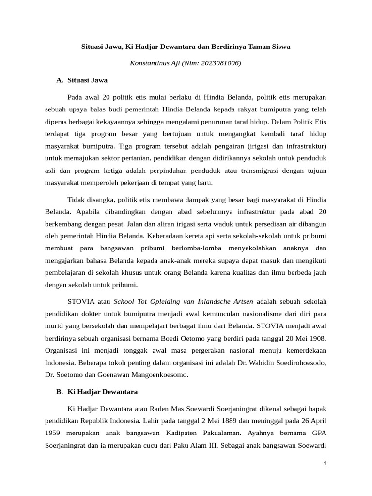 Tugas Satu Matakuliah Ketamansiswaan Konstantinus Aji Nim 2023081006 | PDF