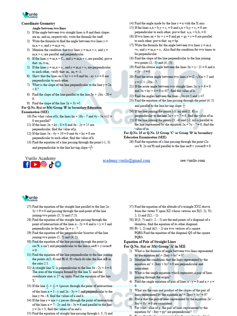 Unit - 4 Coordinate Geomatry | PDF | Line (Geometry) | Perpendicular