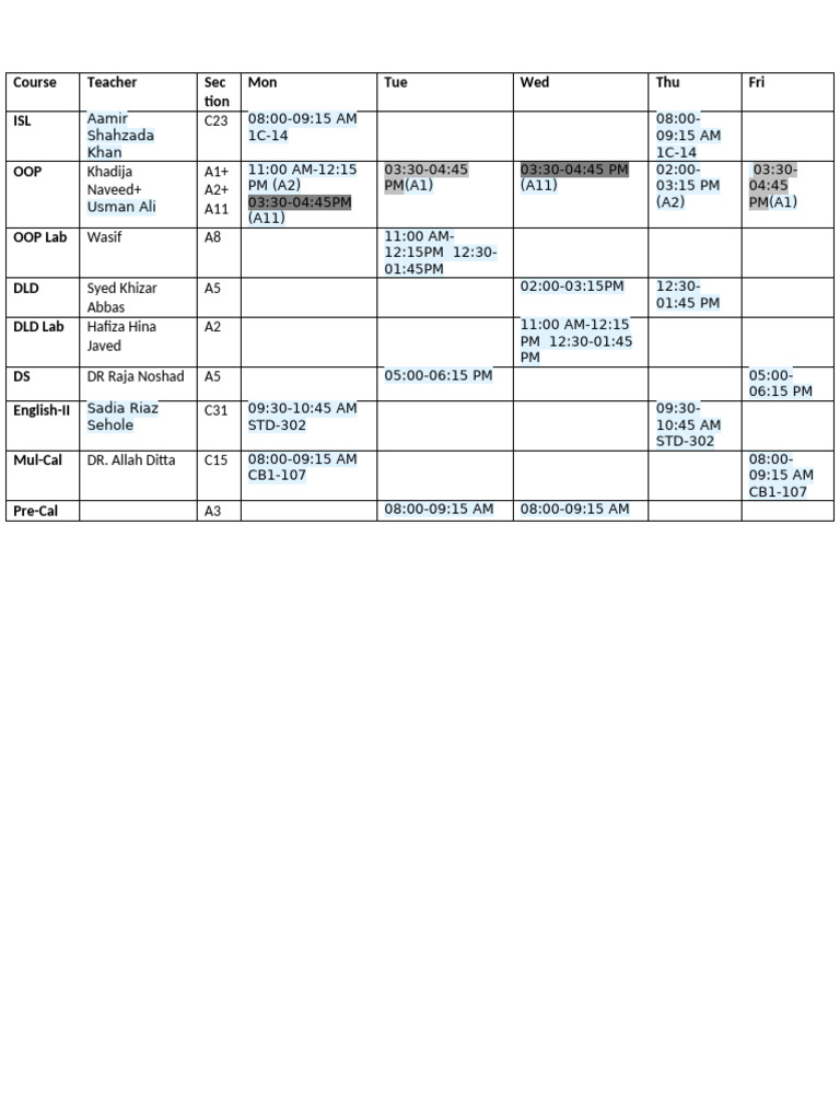 Timetable 2025 | PDF