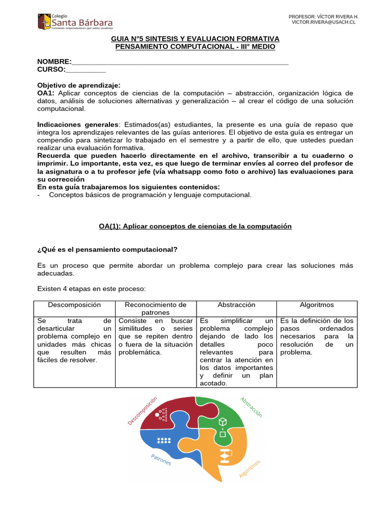 III Mediopensamiento Computacional Guia 5 y Evaluacion Formativa | PDF | Algoritmos | Pensamiento
