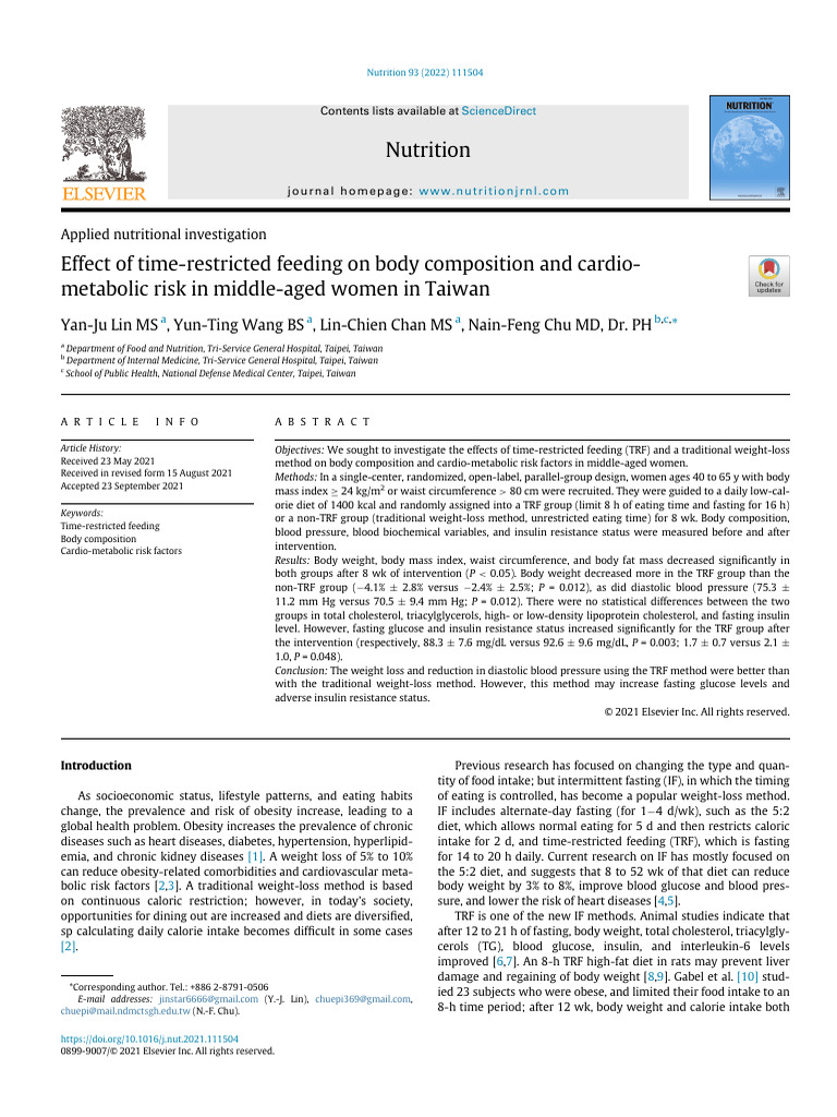 TRF BODY COMPOSİTİON | PDF | Intermittent Fasting | Dieting