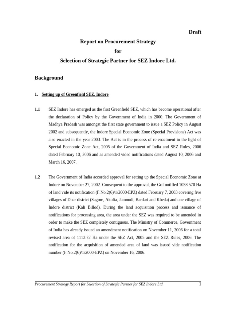 Procurement Strategy Report - SEZ Indore | PDF | Procurement | Evaluation