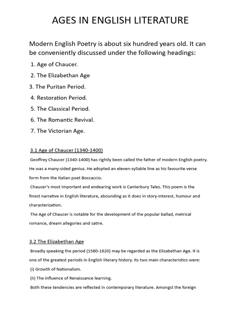 Ages of English Literature Explained | PDF | English Literature | Poetry