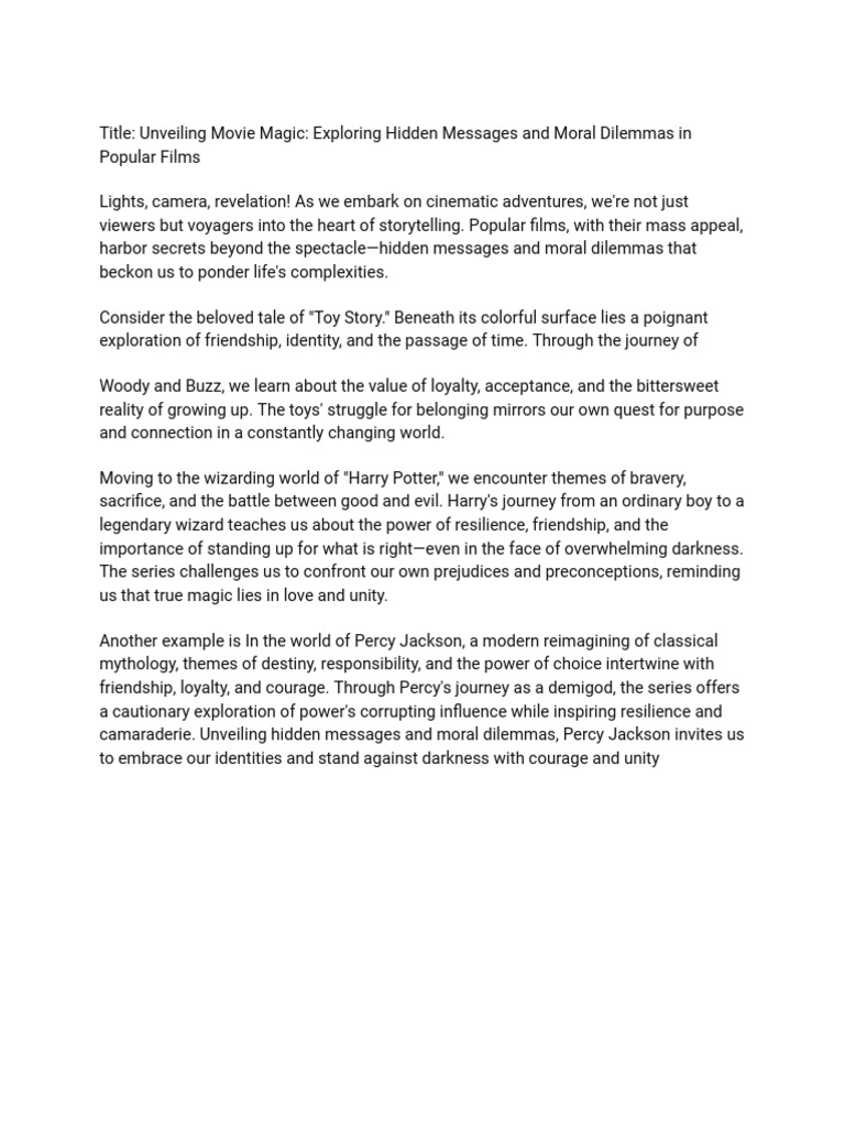 Title - Unveiling Movie Magic - Exploring Hidden Messages and Moral ...
