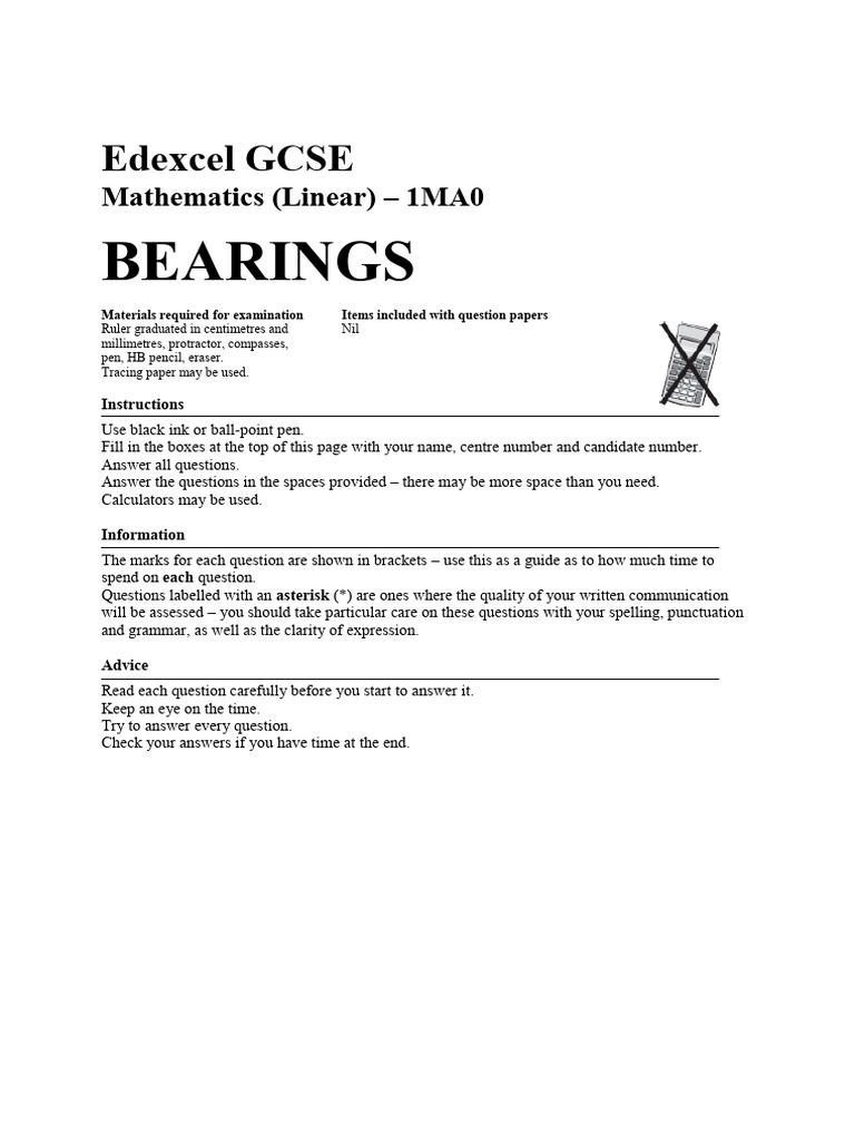 Bearings Questions for Edexcel GCSE Maths | PDF