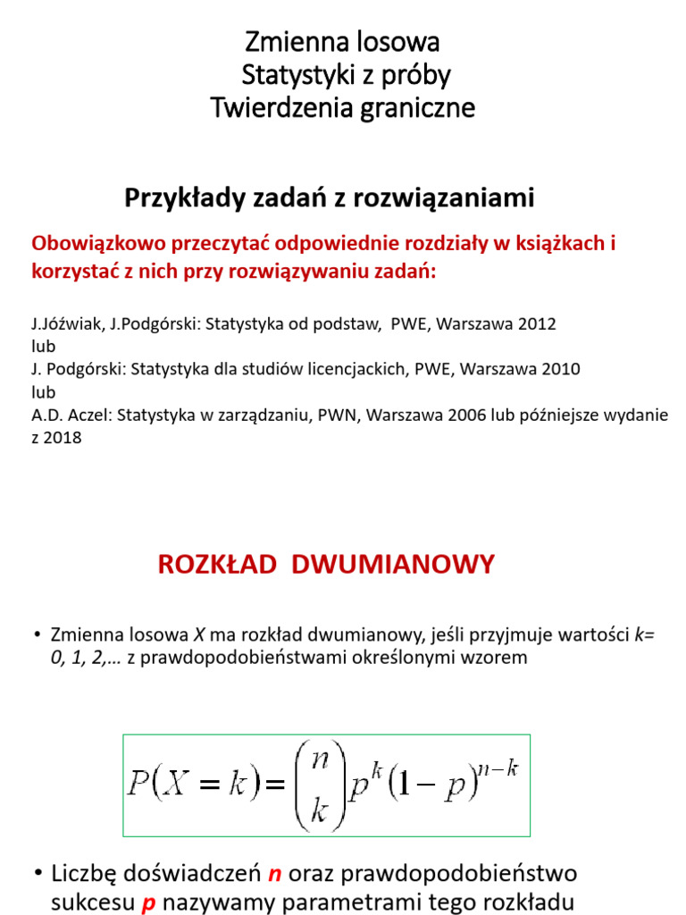 Przyklady Zadan Z Rozwiazaniami - Zmienna Losowa I Statystyk Z Proby | PDF