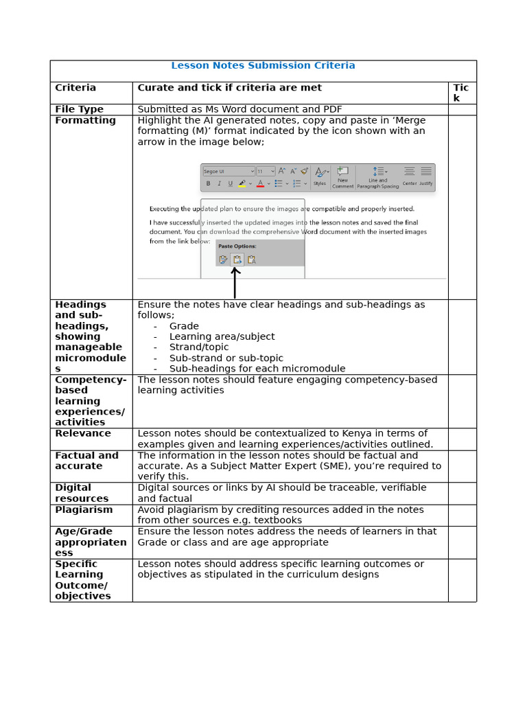 5.1 Lesson Notes Curation Criteria | PDF
