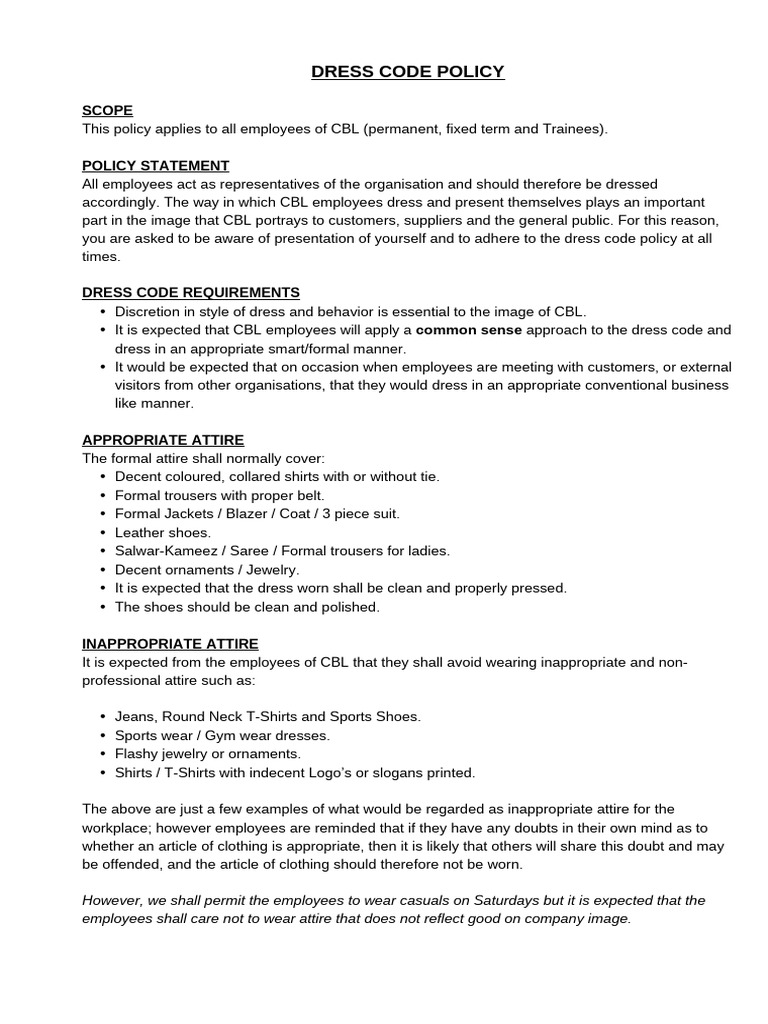 Dress Code Policy | PDF