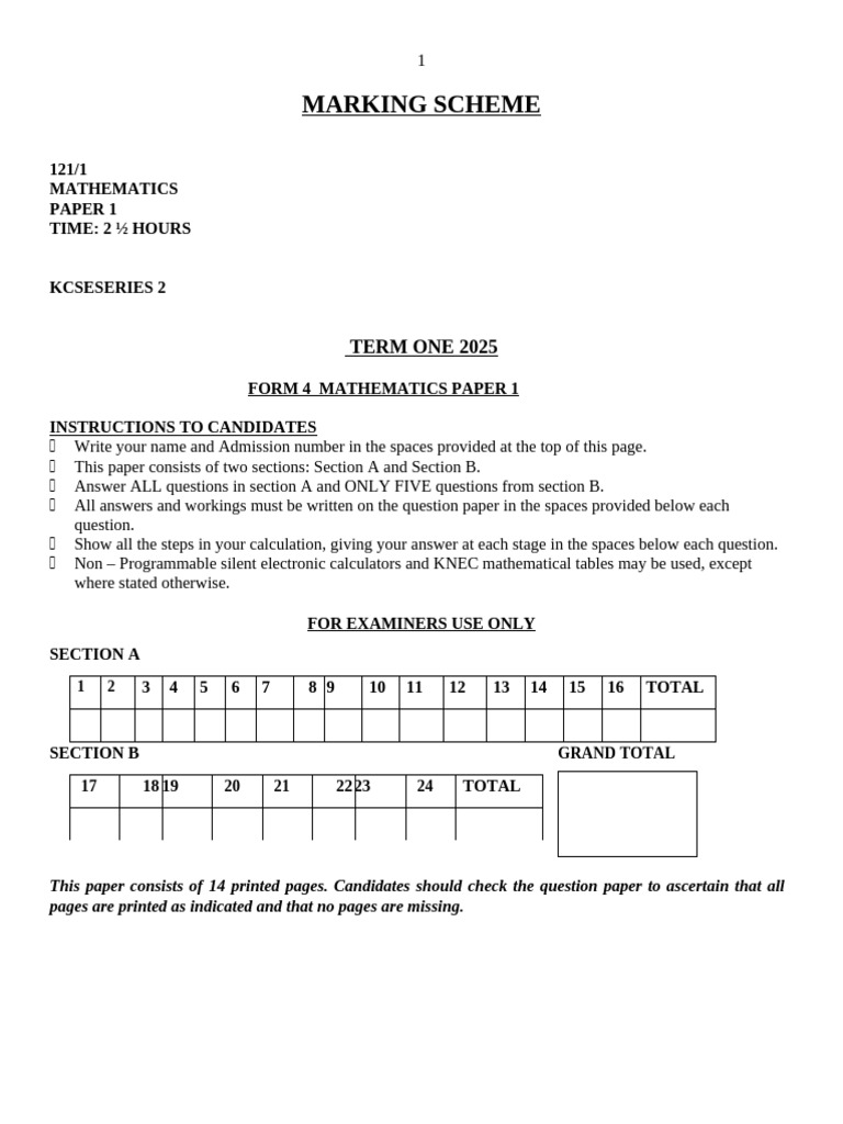 MATHEMATICS F4 PP1 MS | PDF | Area | Triangle