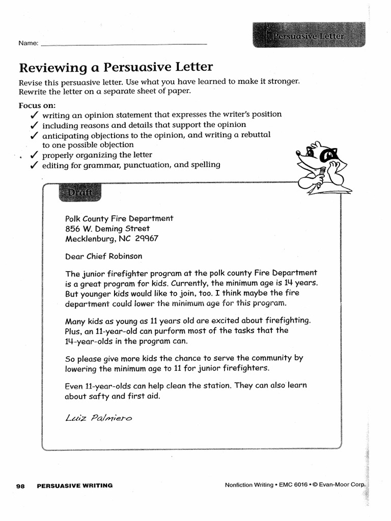 Reviewing A Persuasive Letter - WS2 | PDF