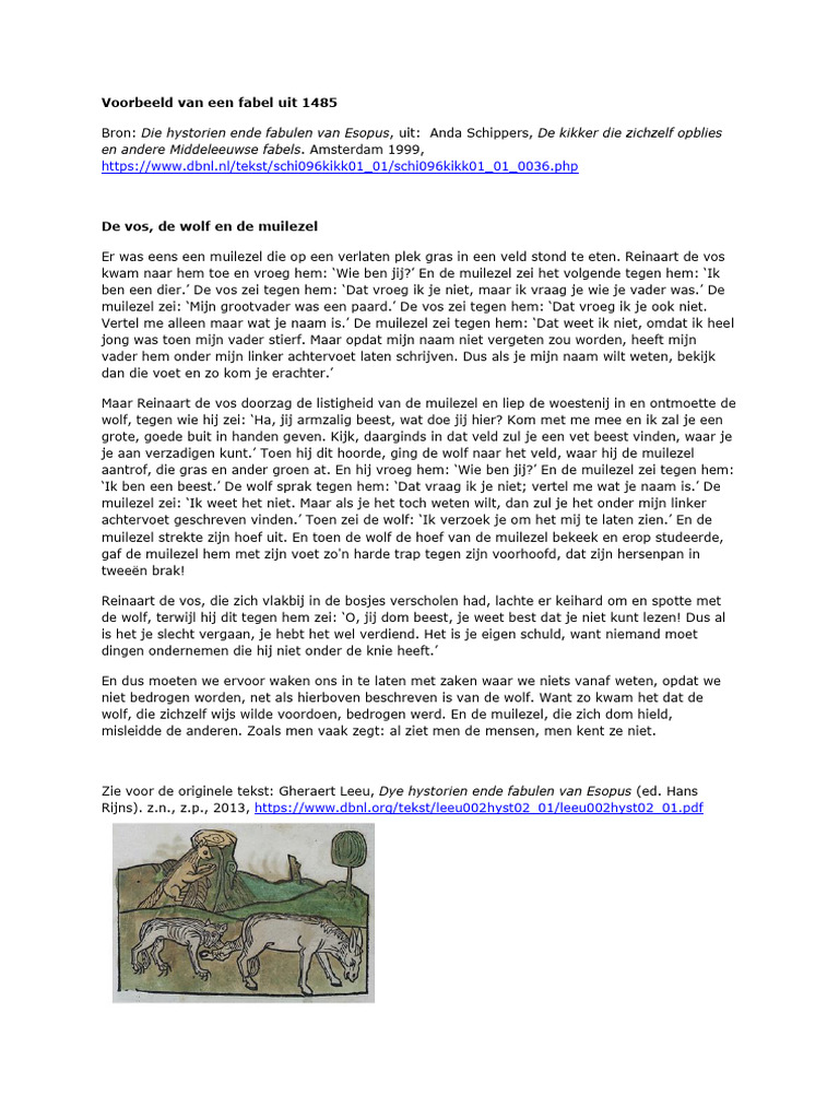Startopdracht fabel Voorbeeld-van-een-fabel-uit-het-middelnederlands | PDF