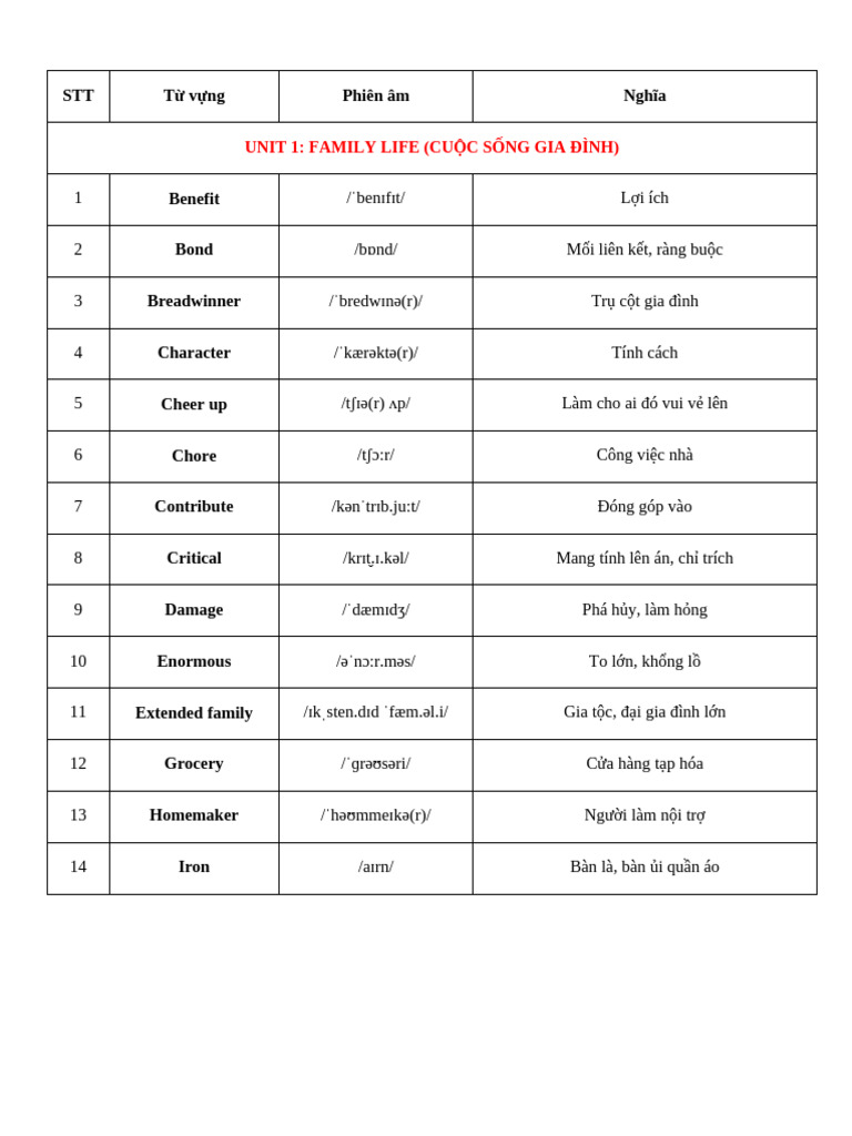 Tong Hop Tu Vung Tieng Anh Lop 10 PDF | PDF