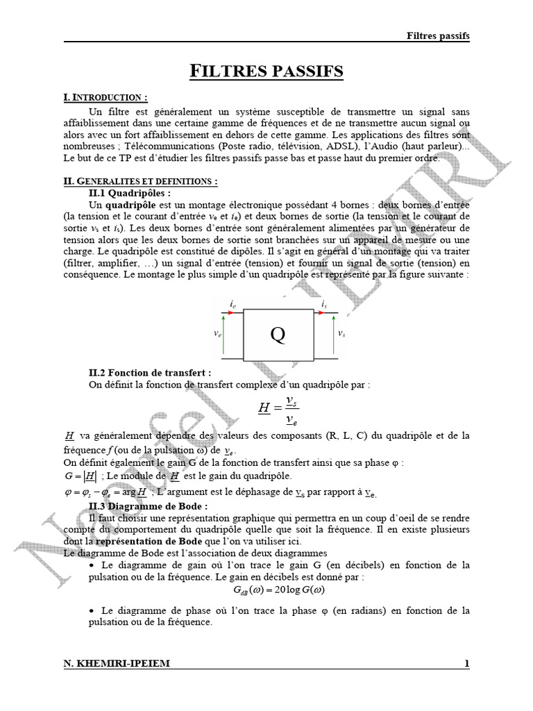 Cours sur les filtres passifs PDF | PDF | Filtre (électronique ...