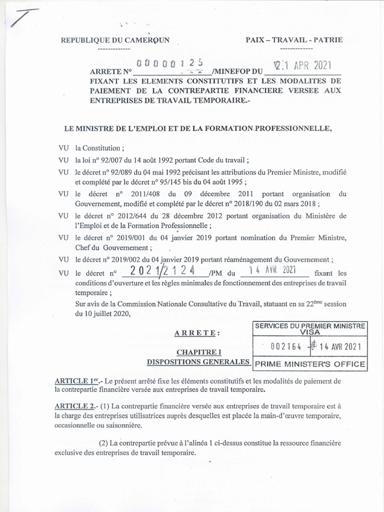 Arrete 21 Avril 2021 Elts Constitutifs Et Modalites de Paiement ...