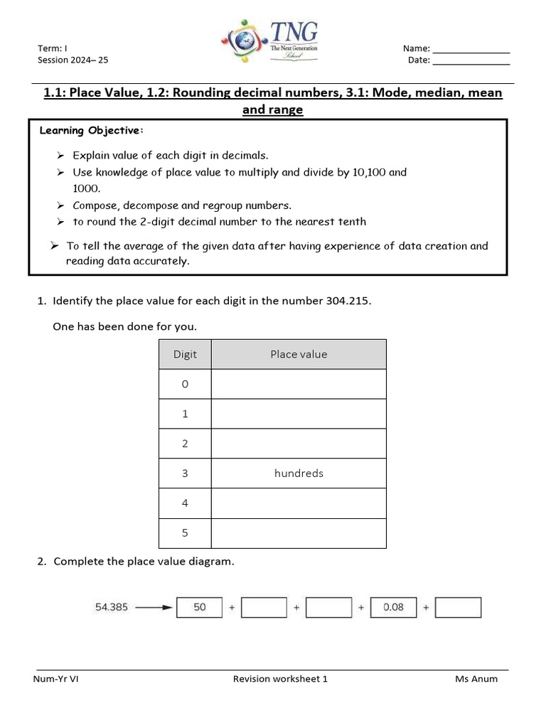 Revision Worksheet 1 Y6 | PDF | Mathematical Notation | Numbers