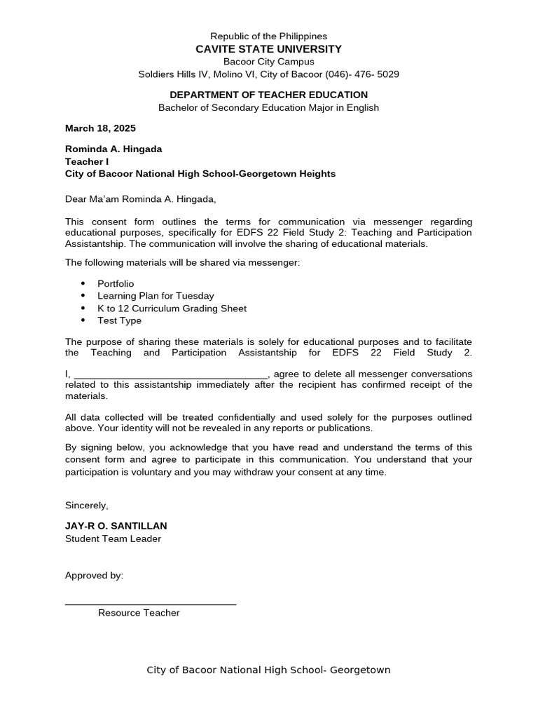 Consent Form for Educational Communication | PDF