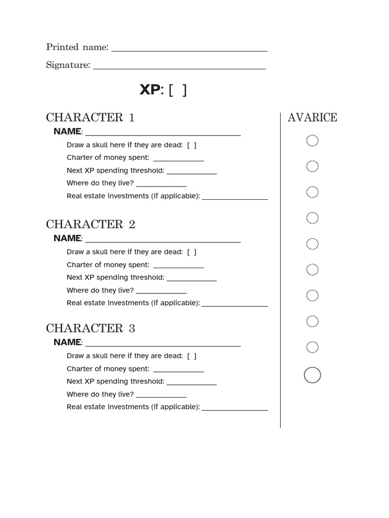 Greed - Player Sheet | PDF