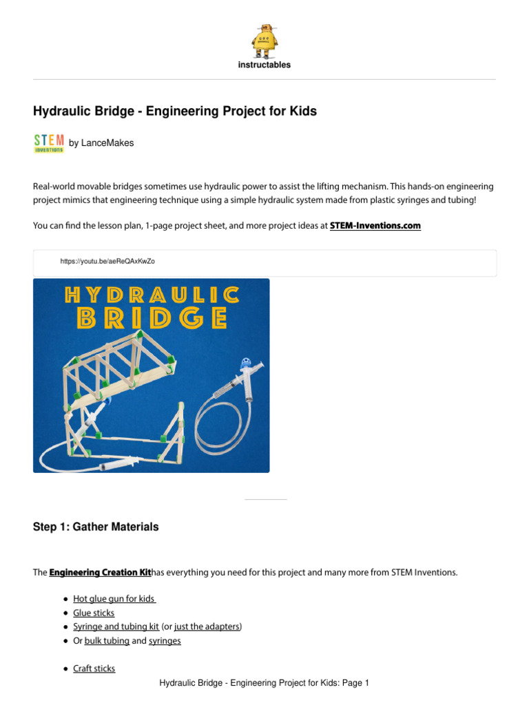 Hydraulic Bridge Engineering Project For Kids | PDF | Syringe