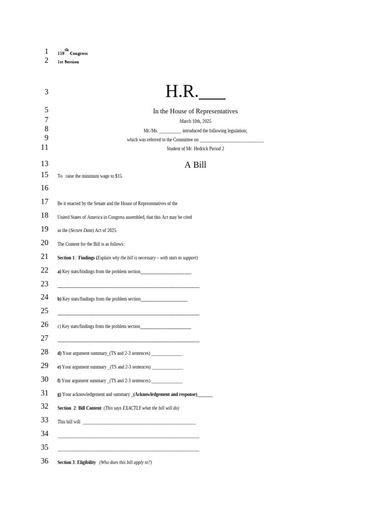 Model_Congress+BILL+FORMAT+24-25+(1) | PDF | Bill (Law) | United States ...