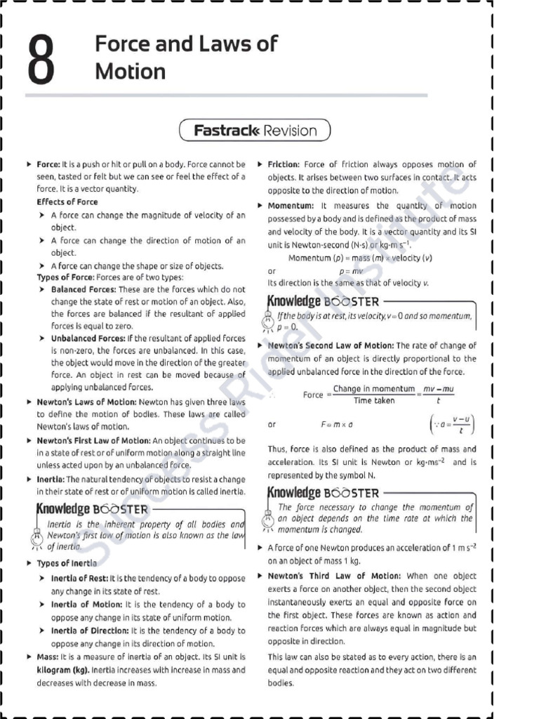 9th Science (Force and Laws of Motion) IMP Questions | PDF