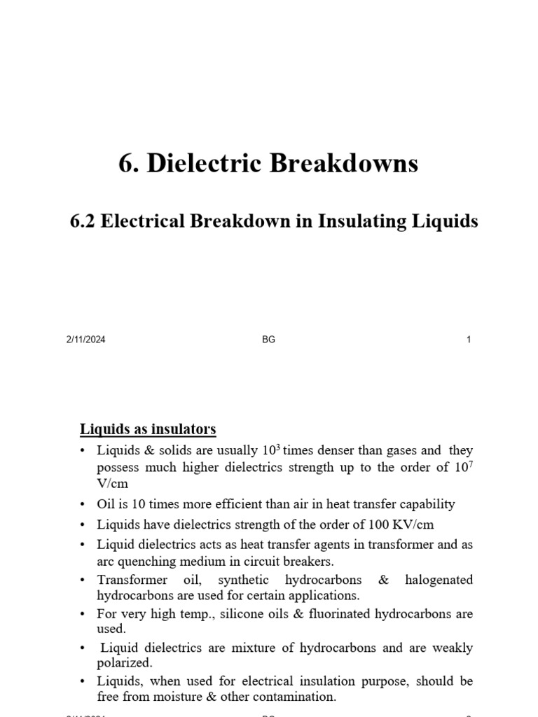 6.2 Electrical Breakdown in Insulating Liquids | PDF | Electrical Breakdown | Liquids
