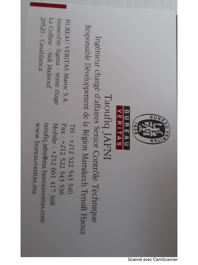 Taoufiq Jafni Business Card Bureau Veritas | PDF