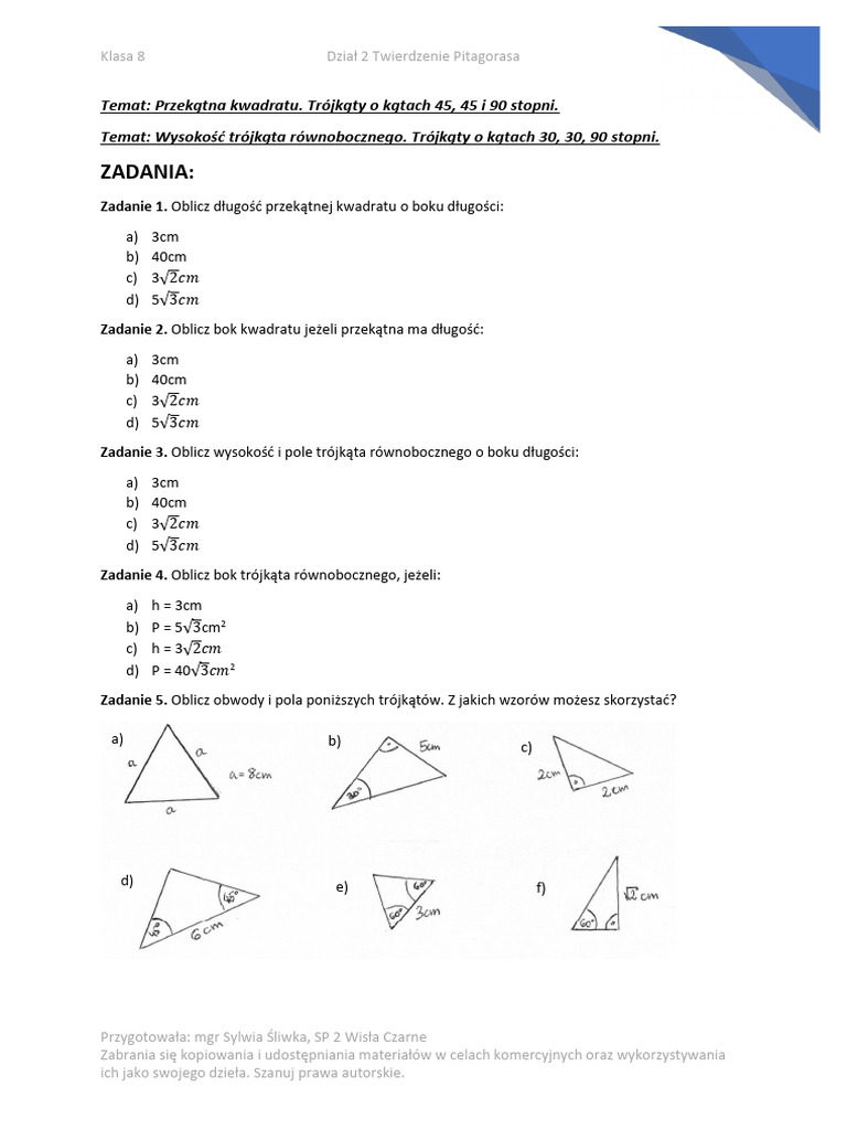 Kwadrat I Trójkąt Równoboczny. | PDF