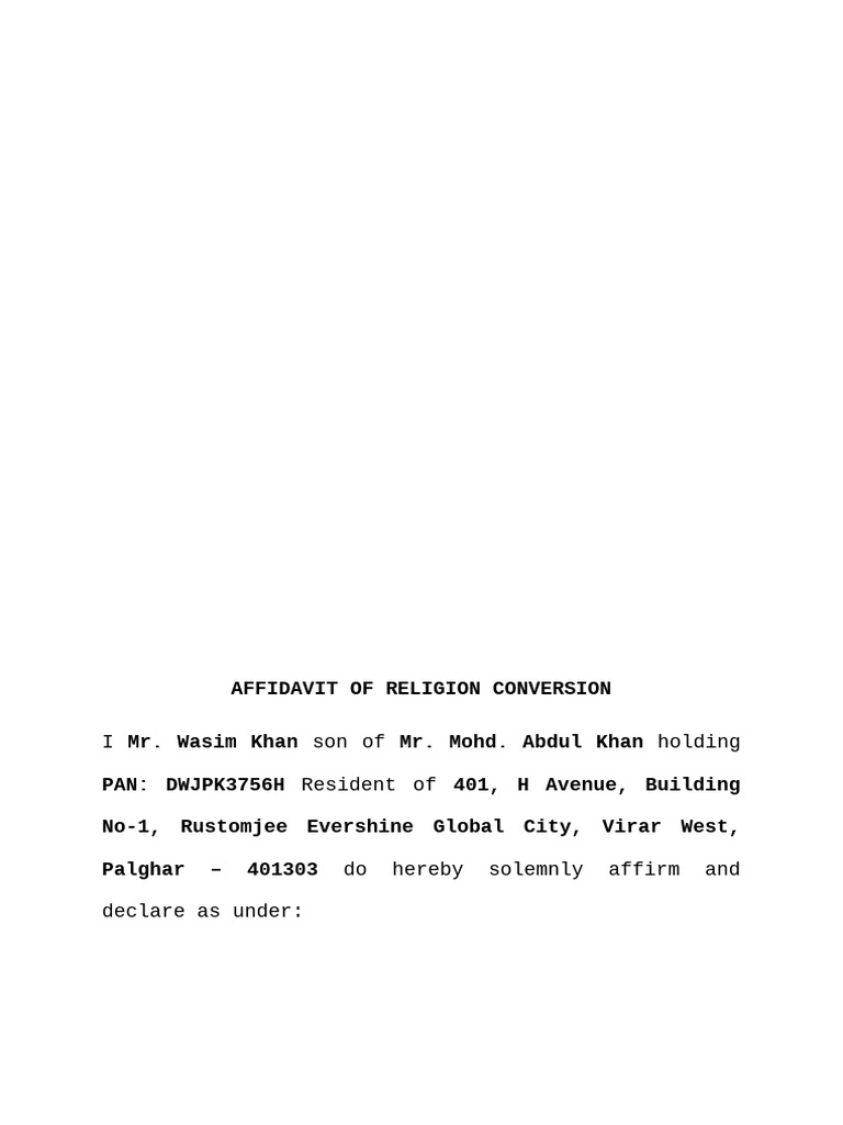 Affidavit of Religion Conversion | PDF