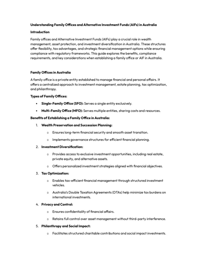 Family Offices and AIF's in Australia | PDF | Taxes | Investing