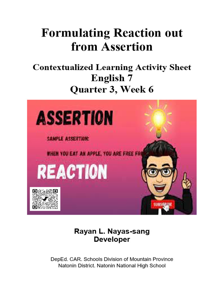 ENG7 Q3W6 Formulating Reaction Out From Assertion | PDF | Reason | Evidence