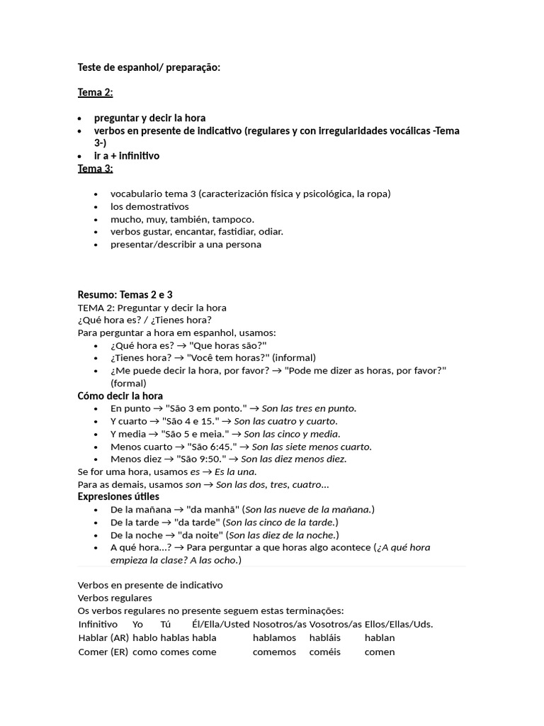 Teste de Espanhol - 2 Periodo | PDF | Unidades Semánticas | Gramática