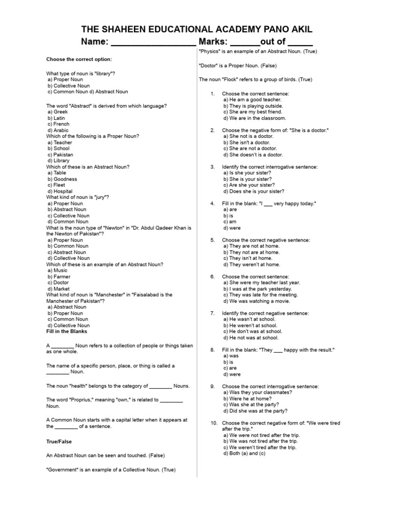 Noun Types and Examples Quiz | PDF | Noun | Human Communication