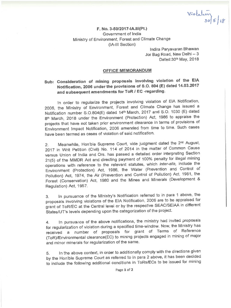 Office Memorandum dated 30-05-2018 | PDF