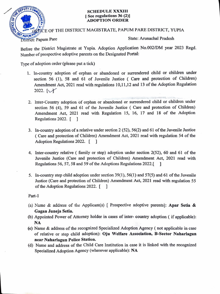 Adoption Order for Baby Angel | PDF | Adoption | Social Institutions