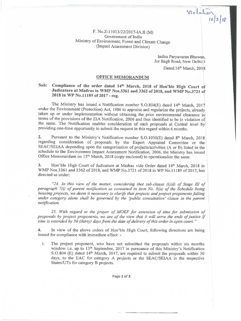 OM Dated 16th March 2018 | PDF