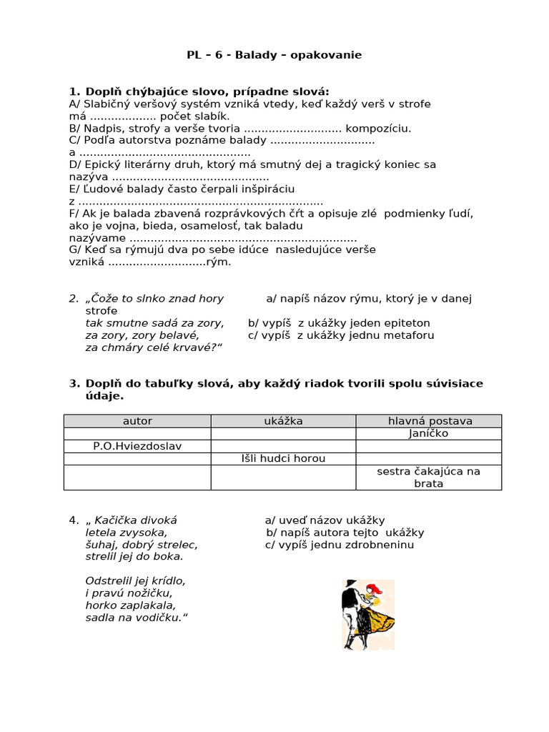PL 6 - Balady Opakovanie | PDF