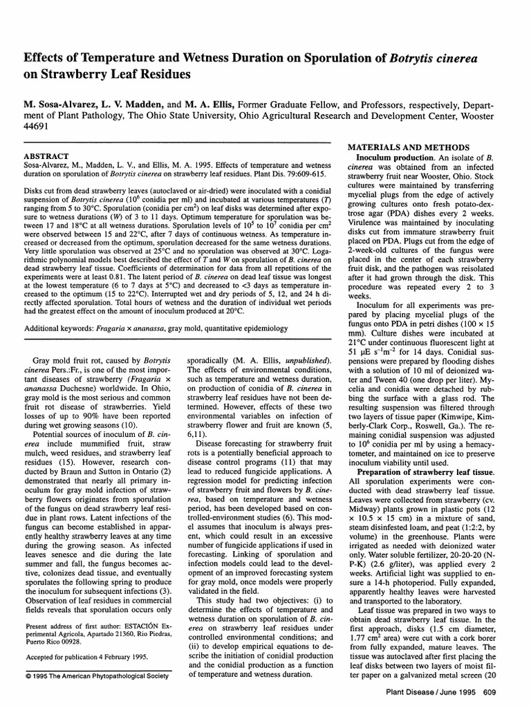 1995 Effects Of Temperature And Wetness Duration On Sporulation Of