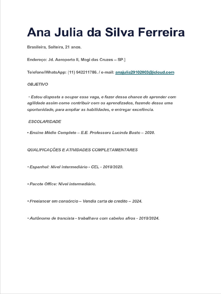 Currículo Júlia | PDF